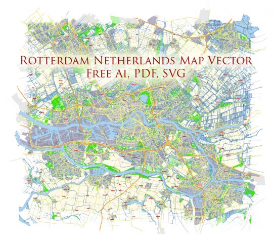 Rotterdam Netherlands Free Vector Map in Adobe Illustrator, PDF, SVG ...