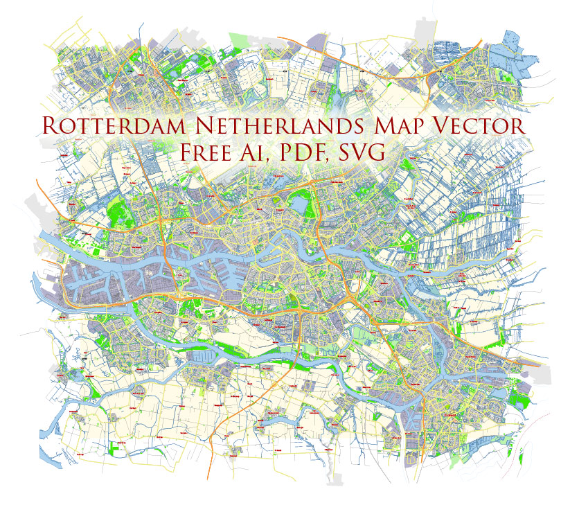 Rotterdam Netherlands Free Vector Map in Adobe Illustrator, PDF, SVG ...