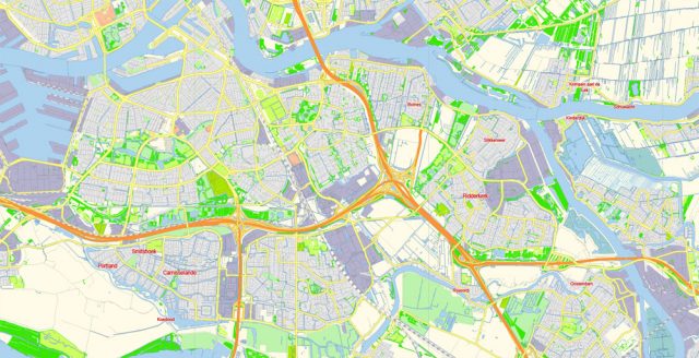 Rotterdam Netherlands Free Vector Map in Adobe Illustrator, PDF, SVG ...