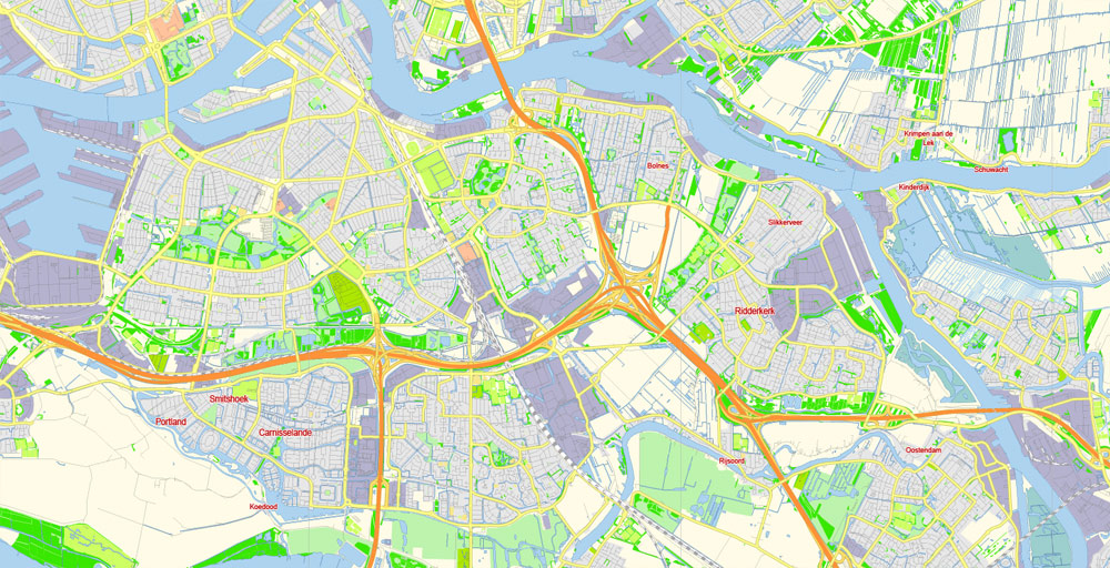 Rotterdam Netherlands Free Vector Map in Adobe Illustrator, PDF, SVG ...