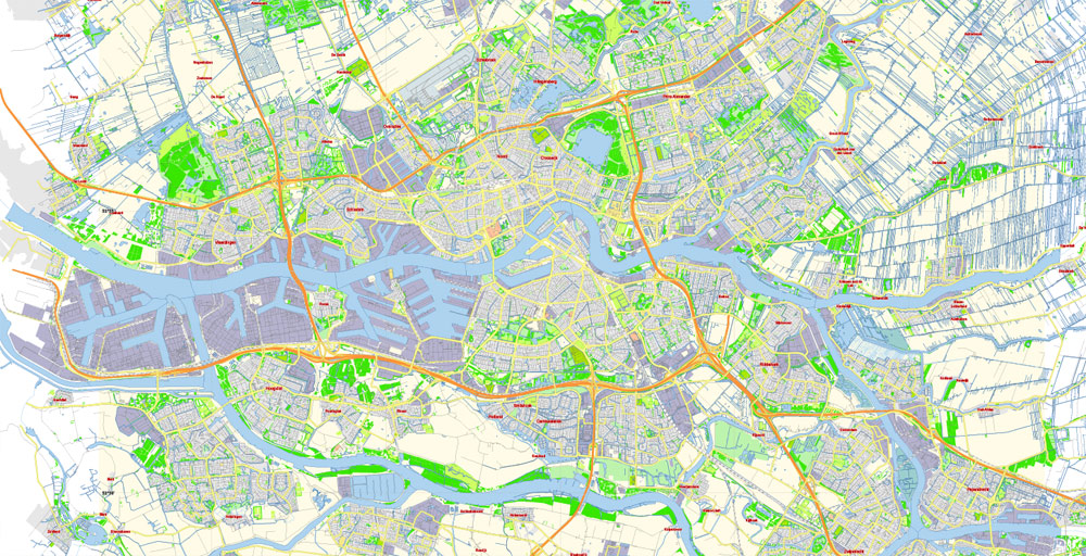 Rotterdam Netherlands Free Vector Map in Adobe Illustrator, PDF, SVG ...