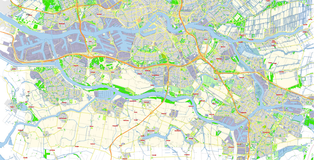 Rotterdam Netherlands Free Vector Map in Adobe Illustrator, PDF, SVG ...