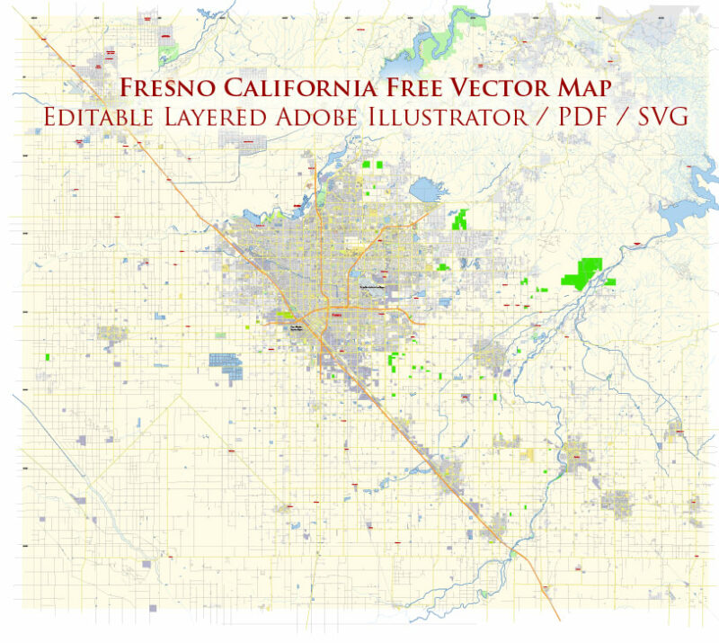 Fresno California US Vector Map FREE Download Adobe Illustrator, PDF ...