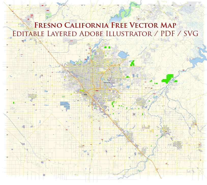 Fresno California US Vector Map FREE Download Adobe Illustrator, PDF ...
