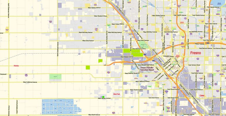 Fresno California US PDF Map Vector Exact City Plan Low Detailed Street ...
