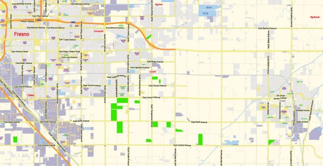 Fresno California US Map Vector Exact City Plan Low Detailed Street Map ...