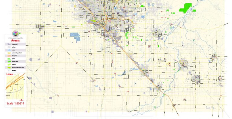 Fresno California US Map Vector Exact City Plan Low Detailed Street Map ...