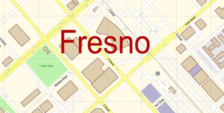 Fresno California US PDF Map Vector Exact City Plan High Detailed ...