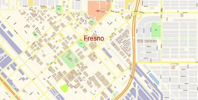 Fresno California US Map Vector Exact City Plan High Detailed Street ...