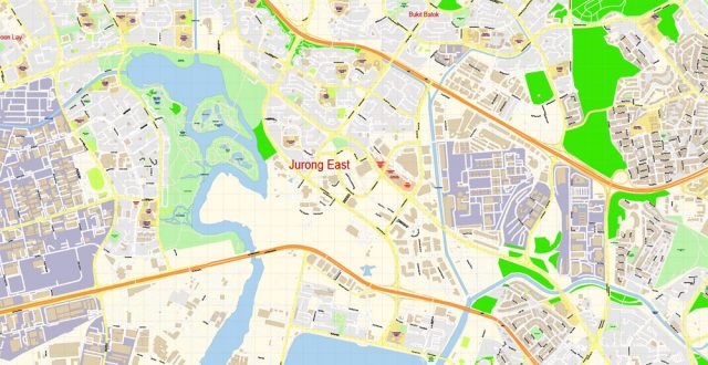 Jurong East District Singapore PDF Map Vector Exact City Plan High ...
