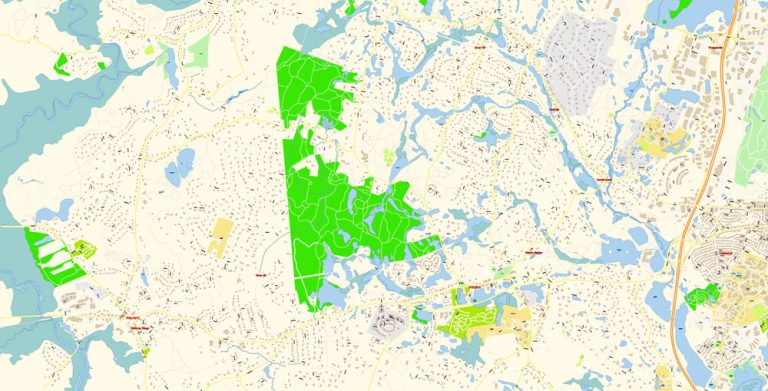 Lexington Area Massachusetts US PDF Map Vector Exact City Plan High ...