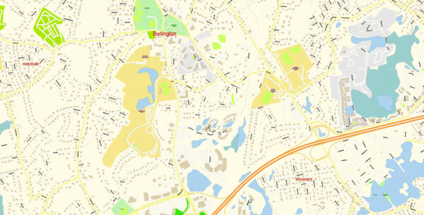 Lexington Area Massachusetts US Map Vector Exact City Plan High ...