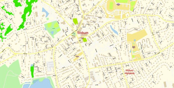 Lexington Area Massachusetts US PDF Map Vector Exact City Plan High ...