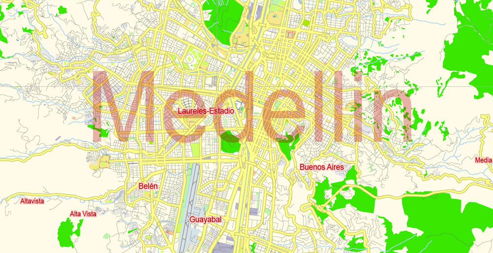 Medellin Colombia Vector Map FREE Download Adobe Illustrator, PDF, SVG ...