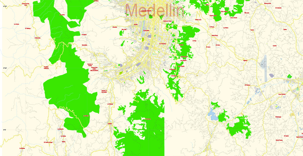 Medellin Colombia Vector Map FREE Download Adobe Illustrator, PDF, SVG ...
