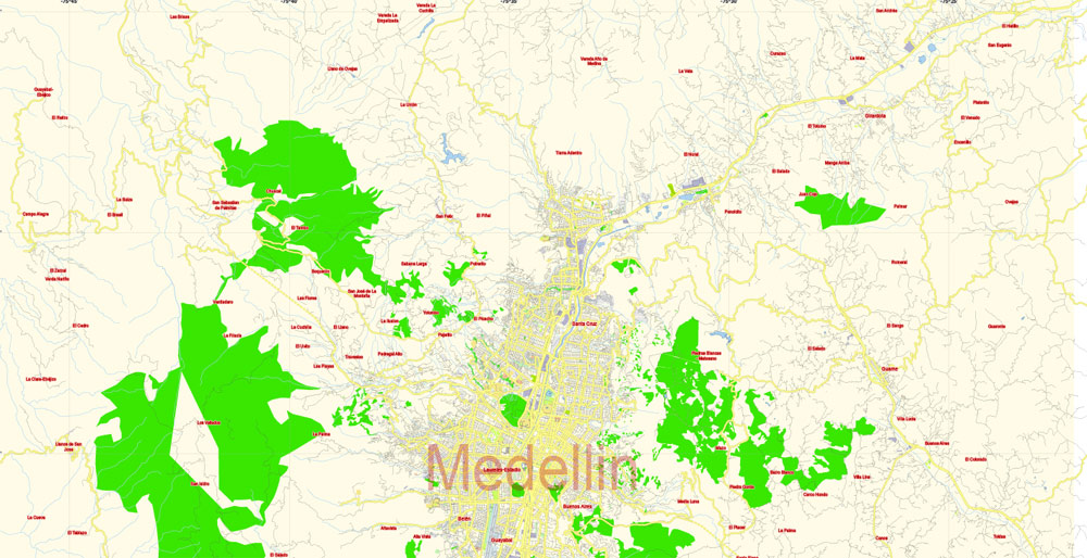 Medellin Colombia Vector Map FREE Download Adobe Illustrator, PDF, SVG ...