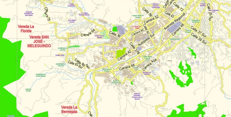 Medellin Colombia PDF Map Vector Exact City Plan Low Detailed Street ...