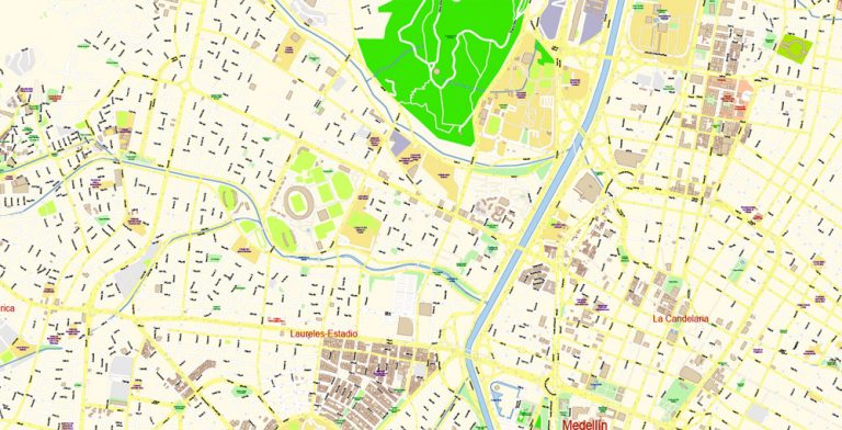Medellin Colombia Map Vector Exact City Plan High Detailed Street Map ...