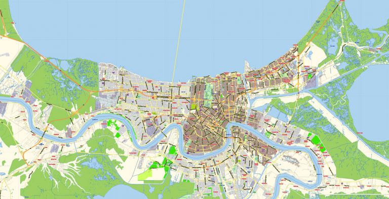 Baton Rouge + New Orleans Louisiana US Map Vector Exact City Plan ...