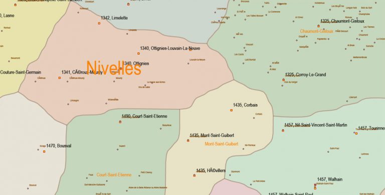 Belgium Netherlands Luxembourg Map Vector Cities + Admin + Postcodes ...