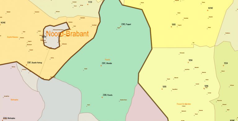 Belgium Netherlands Luxembourg Map Vector Cities + Admin + Postcodes ...