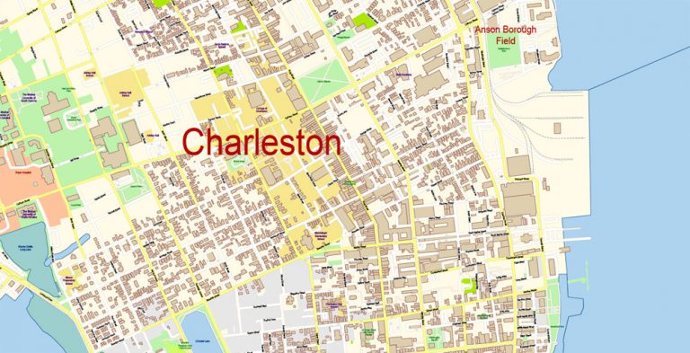 Charleston South Carolina US PDF Map Vector Exact City Plan High ...