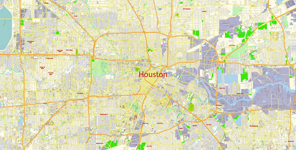 Houston Texas Map Vector Free Editable Layered Adobe Illustrator + PDF ...