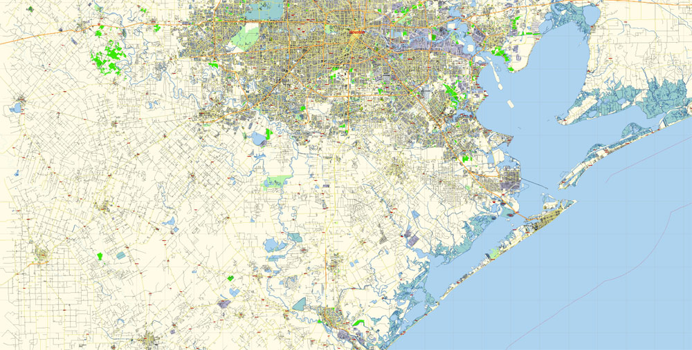 Houston Texas Map Vector Free Editable Layered Adobe Illustrator + PDF ...