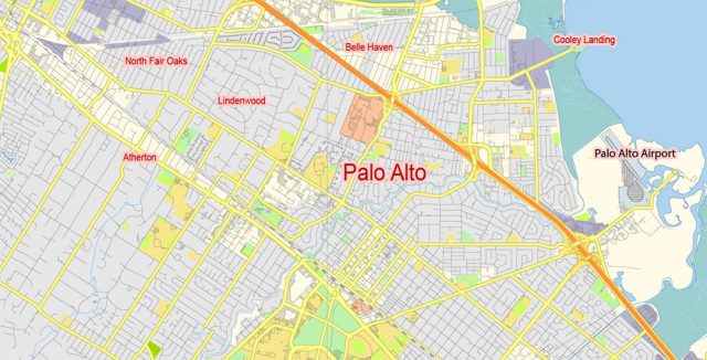 Palo Alto Mountain View Map Vector California Free Editable Layered ...
