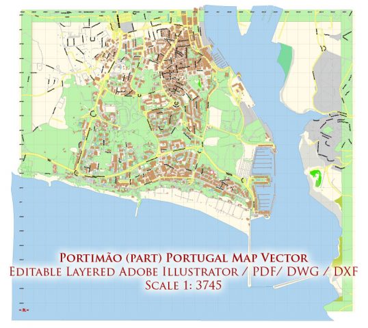 Portimao Portugal Map Vector Exact City Plan High Detailed Street Map ...