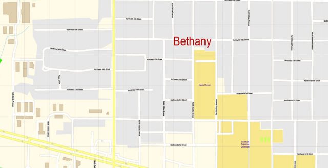 Bethany Oklahoma US Map Vector Exact Plan High Detailed Road Admin Map ...