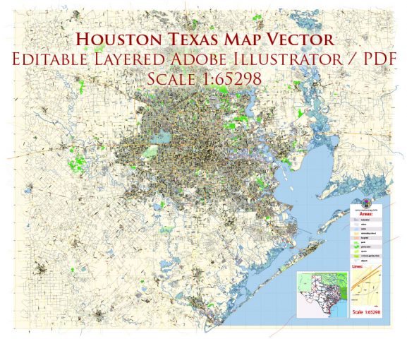 Houston Texas US PDF Map Vector Exact City Plan Detailed Street Map ...