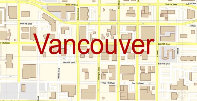 Vancouver Washington US PDF Map Vector Exact City Plan High Detailed ...