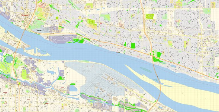 Vancouver Washington US PDF Map Vector Exact City Plan High Detailed ...
