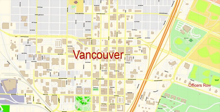 Vancouver Washington US PDF Map Vector Exact City Plan High Detailed ...