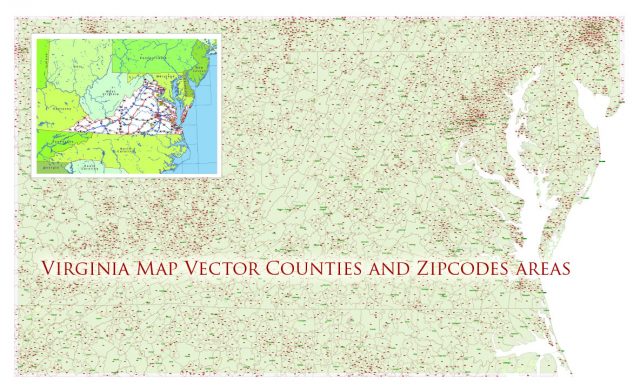Virginia State US Map Vector Exact State Plan High Detailed Road Map ...