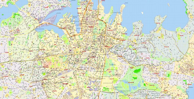 Sydney Australia Vector Map Exact City Plan High Detailed Street Map Adobe Illustrator in layers ...