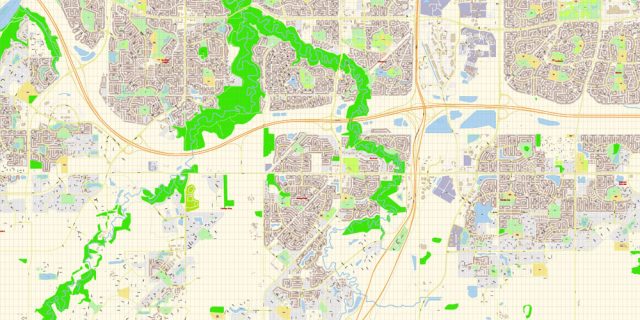Edmonton Alberta Canada PDF Vector Map Exact City Plan High Detailed ...