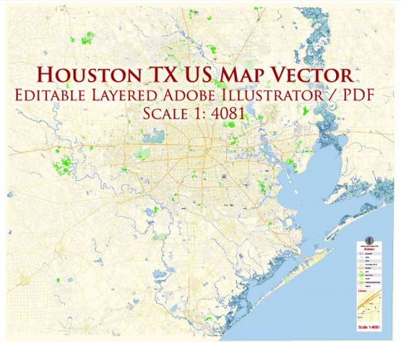 Houston Texas US Map Vector Exact City Plan High Detailed Street Map ...