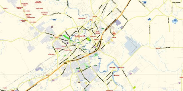 New Braunfels Texas US Map Vector Exact City Plan Low Detailed Street ...
