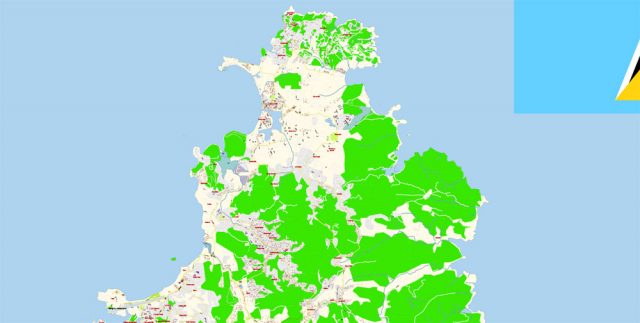 Saint Lucia Island 01 PDF Map Vector Exact City Plan High Detailed ...