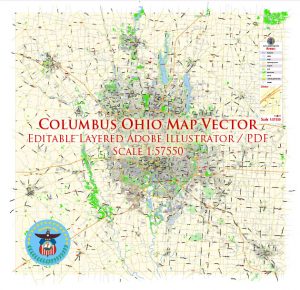 Columbus Ohio US PDF Map Vector Exact City Plan Low Detailed Street Map ...