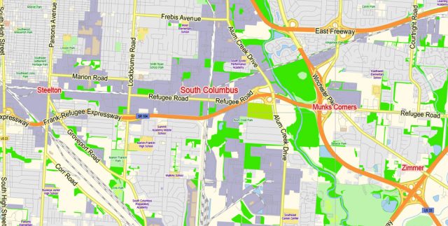 Columbus Ohio US PDF Map Vector Exact City Plan Low Detailed Street Map ...