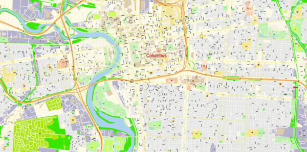 Columbus Ohio US PDF Map Vector Exact City Plan High Detailed Street ...