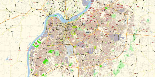 Louisville Kentucky US Map Vector Exact City Plan Low Detailed Street ...