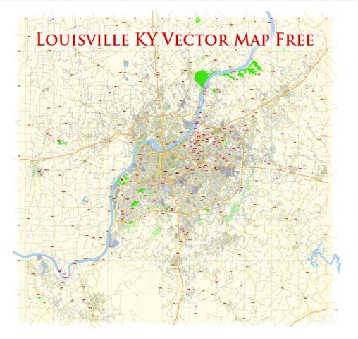 Louisville Kentucky Map Vector Free Editable Layered Adobe Illustrator ...
