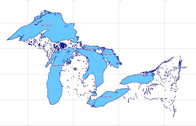 Great Lakes: Free exact map in the SHAPE formats (shapefiles)