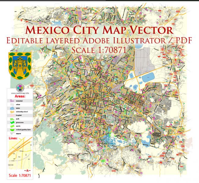 Mexico City Map Vector Exact City Plan Low Detailed Street Map editable ...