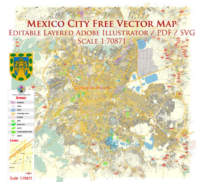 Mexico City Map Vector Free Editable Layered Adobe Illustrator + PDF ...