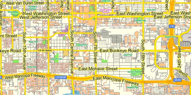 Phoenix Arizona US Map Vector Exact City Plan Low Detailed Street Map ...